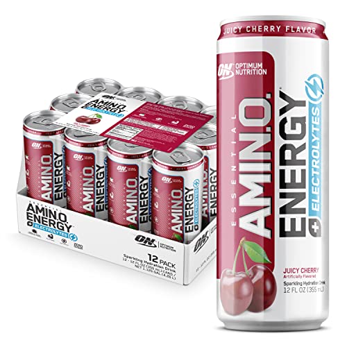 Optimum Nutrition Amino Energy Drink Plus Electrolytes for Hydration, Sugar Free, Caffeine for Pre-Workout Energy and Amino Acids / BCAAs for Post-Workout Recovery - Juicy Cherry, 12 Fl Oz (12 Pack)