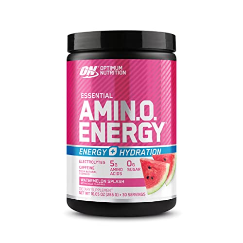 Optimum Nutrition Amino Energy Plus Electrolytes Energy Drink Powder, Caffeine for Pre-Workout Energy, Amino Acids / BCAAs for Post-Workout Recovery, Watermelon Splash, 30 Servings- Packaging May Vary