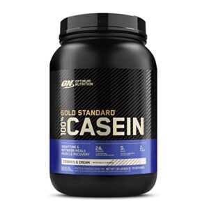 optimum nutrition gold standard 100% micellar casein protein powder, slow digesting, helps keep you full, overnight muscle recovery, cookies and cream, 1.81 pound (packaging may vary)