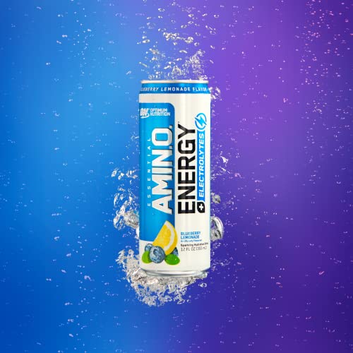 Optimum Nutrition Amino Energy Drink + Electrolytes for Hydration - Sugar Free, Amino Acids, BCAA, Keto Friendly, Sparkling Drink - Grape, Pack of 12 (Packaging May Vary)