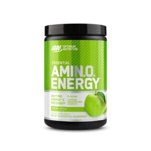 optimum nutrition amino energy – pre workout with green tea, bcaa, amino acids, keto friendly, green coffee extract, energy powder – green apple, 30 servings (packaging may vary)