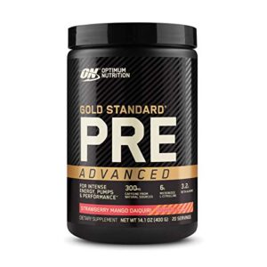 optimum nutrition gold standard pre workout advanced powder, with creatine, beta-alanine, micronized l-citrulline and caffeine for energy, keto friendly, strawberry mango daiquiri, 20 servings