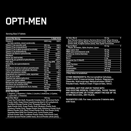 Optimum Opti-Men Multi-Vitamin Vitamin D Amino Acids B-Complex 240 Tablets