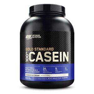 optimum nutrition gold standard 100% micellar casein protein powder, slow digesting, helps keep you full, overnight muscle recovery, cookies and cream, 4 pound (packaging may vary)