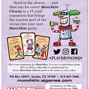 Steve Jackson Games Munchkin Clowns Card Game (Mini-Expansion) | 15 Cards | Adult, Kids, & Family Game | Fantasy Adventure Roleplaying Game | Ages 10+ | 3-6 Players | Avg Play Time 120 Min | from