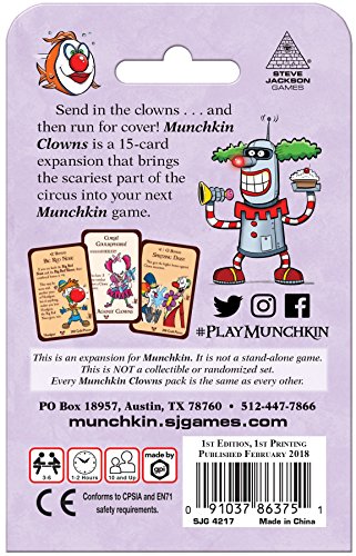 Steve Jackson Games Munchkin Clowns Card Game (Mini-Expansion) | 15 Cards | Adult, Kids, & Family Game | Fantasy Adventure Roleplaying Game | Ages 10+ | 3-6 Players | Avg Play Time 120 Min | from