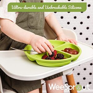 WeeSprout Suction Plates with Lids for Babies & Toddlers | 100% Silicone | Plates Stay Put with Suction Feature | Divided Design | Microwave & Dishwasher Safe | 3 Pack