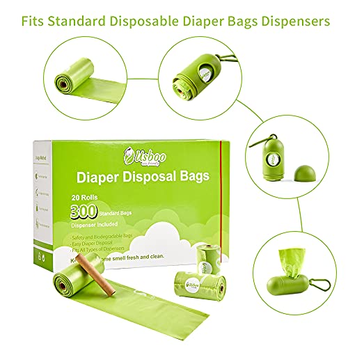 Disposable Diaper Bags for Baby, 20 Refill Rolls/300 Bags Waste Bags with Dispenser, Convenient and Quick Diaper Disposal, Unscented