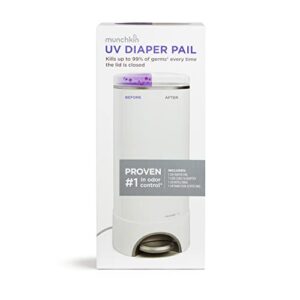 munchkin® uv diaper pail #1 in odor control, led uv lights kills 99% of germs and odor causing bacteria on lid surface, includes 1 uv refill ring and 1 uv snap, seal & toss bag