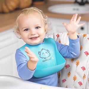 2-Pack Baby Silicone Bibs, Waterproof, Easy Wipe Silicone Bib for Babies, Toddlers, Baby Feeding Bibs with Large Food Catcher Pocket, Travel Bibs for Baby Girl, Boy, Food Grade BPA Free (Cloud Nine)