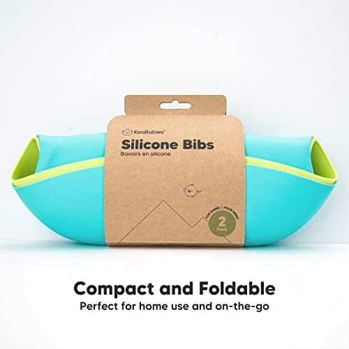 2-Pack Baby Silicone Bibs, Waterproof, Easy Wipe Silicone Bib for Babies, Toddlers, Baby Feeding Bibs with Large Food Catcher Pocket, Travel Bibs for Baby Girl, Boy, Food Grade BPA Free (Cloud Nine)