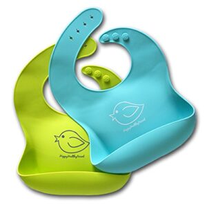 silicone baby bibs easily wipe clean – comfortable soft waterproof bib keeps stains off, set of 2 colors (turquoise/lime green)