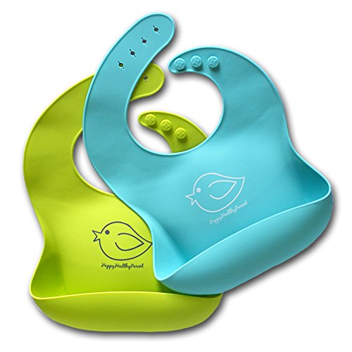 Silicone Baby Bibs Easily Wipe Clean - Comfortable Soft Waterproof Bib Keeps Stains Off, Set of 2 Colors (Turquoise/Lime Green)