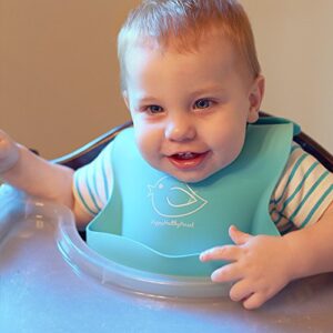 Silicone Baby Bibs Easily Wipe Clean - Comfortable Soft Waterproof Bib Keeps Stains Off, Set of 2 Colors (Turquoise/Lime Green)