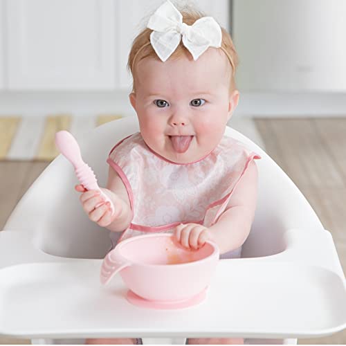 Bumkins Suction Silicone Baby Feeding Set, Bowl, Lid, Spoon, BPA-Free, First Feeding, Baby Led Weaning - Pink(Pack of 1)