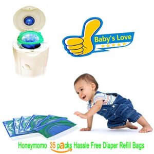 Honeymomo Baby Bathing Diaper refill bags 35 Bags 1050 Counts Fully Compatible with Arm&Hammer Disposal System Diaper Pail Snap, Seal and Toss Refill Bags