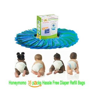 Honeymomo Baby Bathing Diaper refill bags 35 Bags 1050 Counts Fully Compatible with Arm&Hammer Disposal System Diaper Pail Snap, Seal and Toss Refill Bags