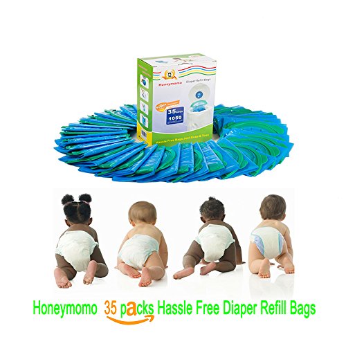 Honeymomo Baby Bathing Diaper refill bags 35 Bags 1050 Counts Fully Compatible with Arm&Hammer Disposal System Diaper Pail Snap, Seal and Toss Refill Bags