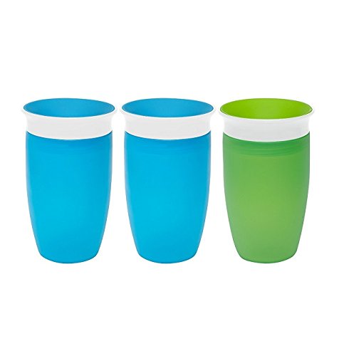 Munchkin Miracle 360 Degree 10 Ounce Spoutless Cup, 3 Pack, Blue/Blue/Green