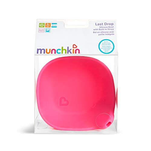 Munchkin Last Drop Silicone Toddler Bowl with Built-In Straw, Pink