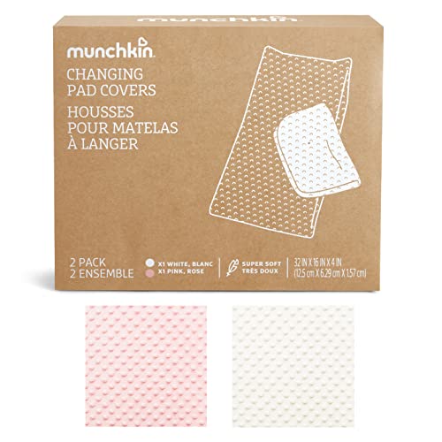 Munchkin® Diaper Changing Pad Covers, 2 Pack, Pink/White – Fits Standard Contoured Changing Pads