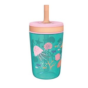 Zak Designs Kelso 15 oz Tumbler Set, (Shells) Non-BPA Leak-Proof Screw-On Lid with Straw Made of Durable Plastic and Silicone, Perfect Baby Cup Bundle for Kids (2pc Set)