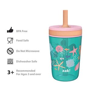 Zak Designs Kelso 15 oz Tumbler Set, (Shells) Non-BPA Leak-Proof Screw-On Lid with Straw Made of Durable Plastic and Silicone, Perfect Baby Cup Bundle for Kids (2pc Set)