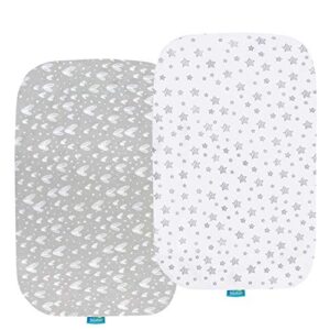 bassinet sheets fit for maxi-cosi iora/swift lightweight portable bassinet and amke baby bassinets (31″ x 20″), 2 pack, 100% jersey knit cotton fitted sheets, breathable and heavenly soft, grey print