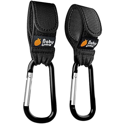 Stroller Hooks for Hanging Bags and Shopping - Double Award-Winning Stroller Clips - Baby Essentials Universal Stroller Clips for Bags - Black, 2 Pack by Baby Uma