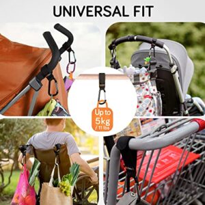 Stroller Hooks for Hanging Bags and Shopping - Double Award-Winning Stroller Clips - Baby Essentials Universal Stroller Clips for Bags - Black, 2 Pack by Baby Uma