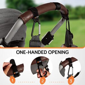 Stroller Hooks for Hanging Bags and Shopping - Double Award-Winning Stroller Clips - Baby Essentials Universal Stroller Clips for Bags - Black, 2 Pack by Baby Uma