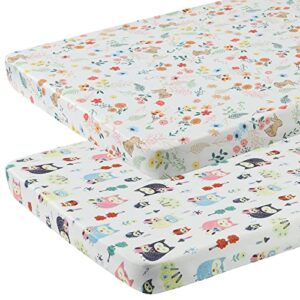 Stretchy Bassinet Sheets 32 x 19 Inch, Compatible with Baby Delight, Mika Micky, Dream On Me, ANGELBLISS, Papablic, Koola, AMKE, Maxi-COSI Baby Bedside Bassinet Mattress, 2 Pack, Owl and Rabbit