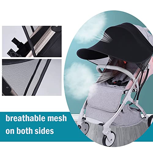 Universal Stroller Sun Cover UV Protection Baby Stroller Sun Shade Buggy Pram Sun Rain Shade Blackout Blind Canopy Cover Pushchair Sunblock Cover for Travel Park Zoo, black