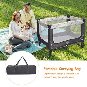 BABY JOY Foldable Baby Playard, Double Layer Pack and Play with Breathable Mattress, Lightweight Installation-Free Home Baby Playpen with Carry Bag, Portable Travel Crib from Newborn to Toddlers