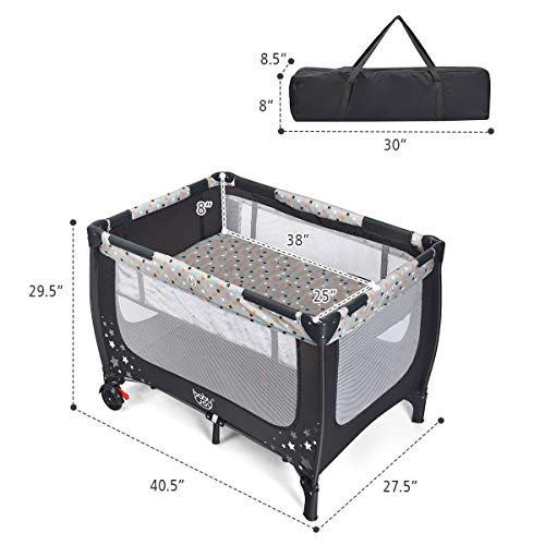 BABY JOY Foldable Baby Playard, Double Layer Pack and Play with Breathable Mattress, Lightweight Installation-Free Home Baby Playpen with Carry Bag, Portable Travel Crib from Newborn to Toddlers