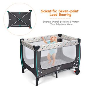 BABY JOY Foldable Baby Playard, Double Layer Pack and Play with Breathable Mattress, Lightweight Installation-Free Home Baby Playpen with Carry Bag, Portable Travel Crib from Newborn to Toddlers