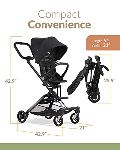 Unilove On The Go 2-in-1 Lightweight and Frame Stroller with Reversible Toddler Seat, Bubble Black