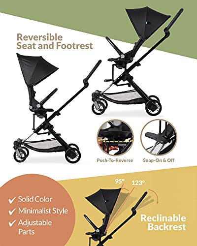 Unilove On The Go 2-in-1 Lightweight and Frame Stroller with Reversible Toddler Seat, Bubble Black