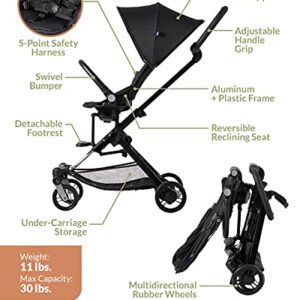 Unilove On The Go 2-in-1 Lightweight and Frame Stroller with Reversible Toddler Seat, Bubble Black