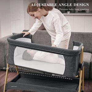 ANGELBLISS Baby Bassinet Bedside Sleeper, Easy Folding Bedside Crib with 100% Breathable & Washable Mattress Baby Bed, 6-Level Adjustable Portable Bassinets for Safe Co-Sleeping for Newborn Infant