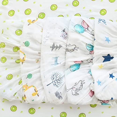 Muslin Bassinet Sheets Fit for Mika Micky, Baby Delight, Graco, Angelbliss, Maxi Cosi and Other Rectangle Bassinet Mattress (16''×32''/17"x32"/20''x33''), Ultra Soft Bamboo Cotton, Star & Kiwi, 2 Pack