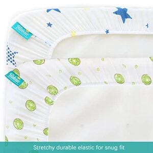 Muslin Bassinet Sheets Fit for Mika Micky, Baby Delight, Graco, Angelbliss, Maxi Cosi and Other Rectangle Bassinet Mattress (16''×32''/17"x32"/20''x33''), Ultra Soft Bamboo Cotton, Star & Kiwi, 2 Pack