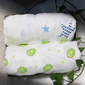 Muslin Bassinet Sheets Fit for Mika Micky, Baby Delight, Graco, Angelbliss, Maxi Cosi and Other Rectangle Bassinet Mattress (16''×32''/17"x32"/20''x33''), Ultra Soft Bamboo Cotton, Star & Kiwi, 2 Pack