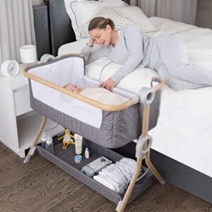 baby bassinet, bedside sleeper for baby, easy folding portable crib with storage basket for newborn, bedside bassinet, comfy mattress/travel bag included