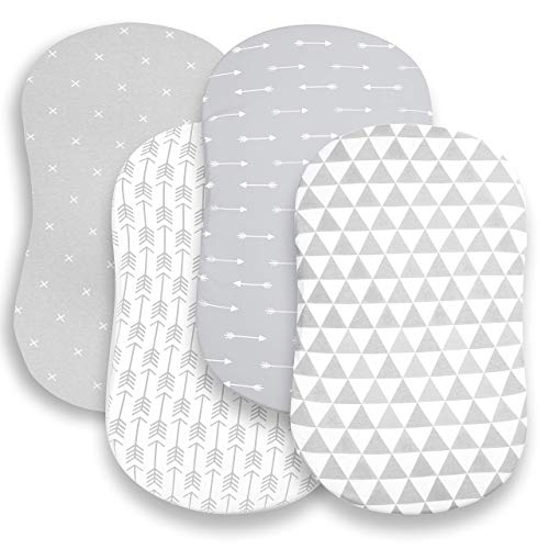 Bassinet Bed Sheets – Premium Bassinet Fitted Sheet for Halo, Mika Micky, Maxi COSI & Others - 4 Pack 100% Jersey Knit - Bassinet Bedding for Standard Size Oval or Halo Bassinet Pads for Boys & Girls