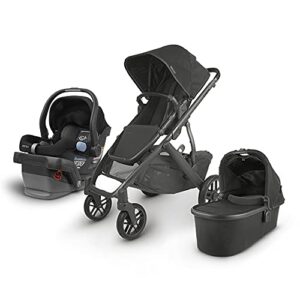 uppababy vista v2 stroller – jake (black/carbon/black leather) + mesa infant car seat – jake (black)