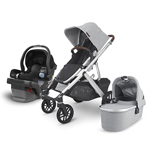 Vista V2 Stroller -Stella (Grey Brushed mélange/Silver/Chestnut Leather) + MESA Infant Car Seat - Jake (Black)