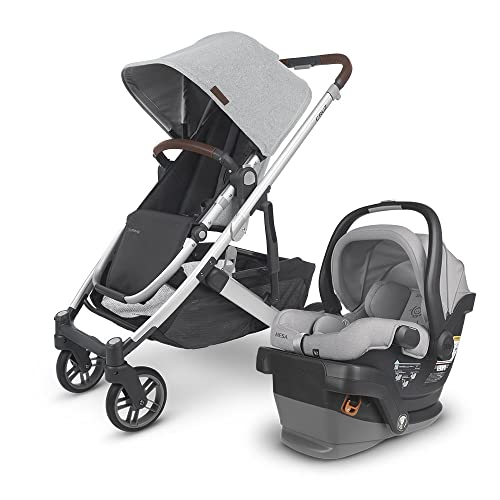 Cruz V2 Stroller - Stella (Grey Brushed mélange/Silver/Chestnut Leather) + MESA V2 Infant Car Seat - Stella (Grey Melange)