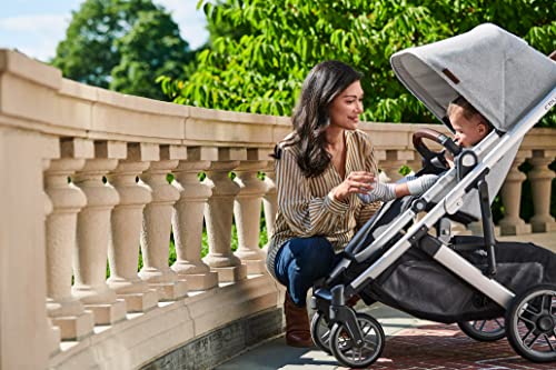 Cruz V2 Stroller - Stella (Grey Brushed mélange/Silver/Chestnut Leather) + MESA V2 Infant Car Seat - Stella (Grey Melange)