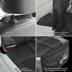 LUILANC Car Seat Protector with Thickest Padding,Waterproof 600D Fabric Child Baby Seat Protector with Storage Pockets,Non-Slip Pets Cover Leather Reinforced Vehicle Seat 1 Pack (Black)